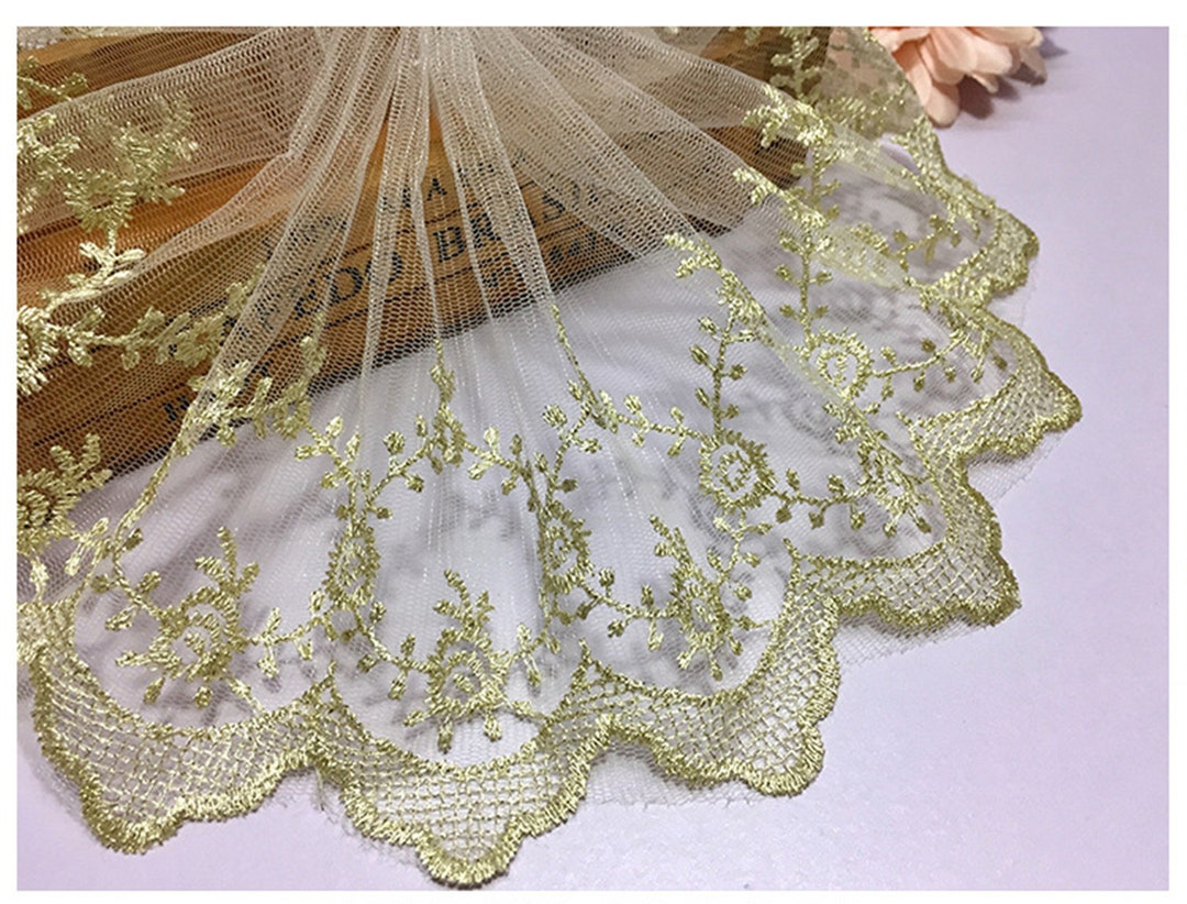 Vintage Golden Lace Trim ,embroideried Lace Edging Scalloped Edge Gold ...