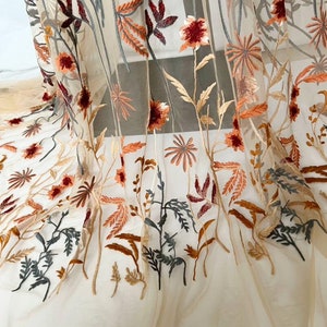 Exquisite Brown Tulle Leaf Floral Blossom Lace Fabric Embroidery Lace ...