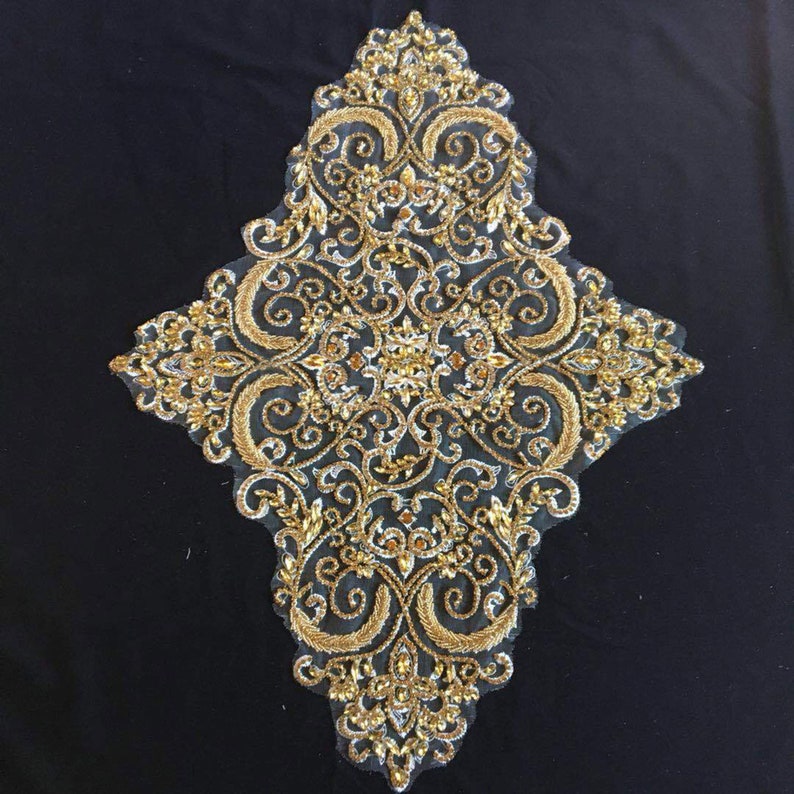 Full Body Gold Rhinestone Bodice Applique Vintage Beading Fringe Craft ...