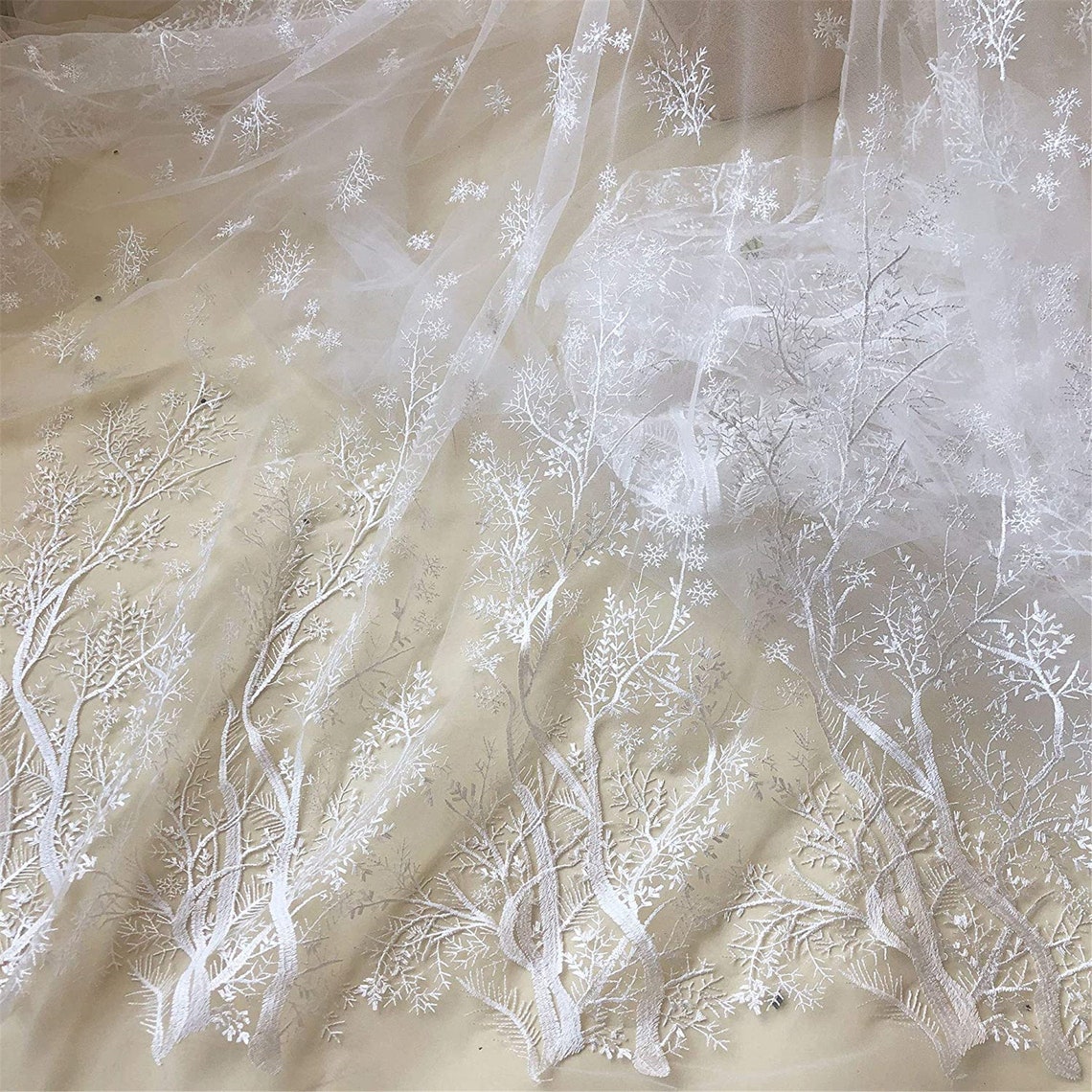 Embroideried Snowflake Lace Fabric Off-white Tree Pattern Lace - Etsy