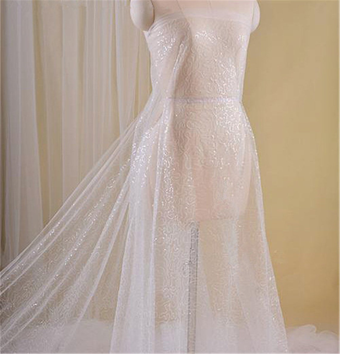 Clear Sequined Lace Fabric Translucent Sequined Bridal Dress - Etsy