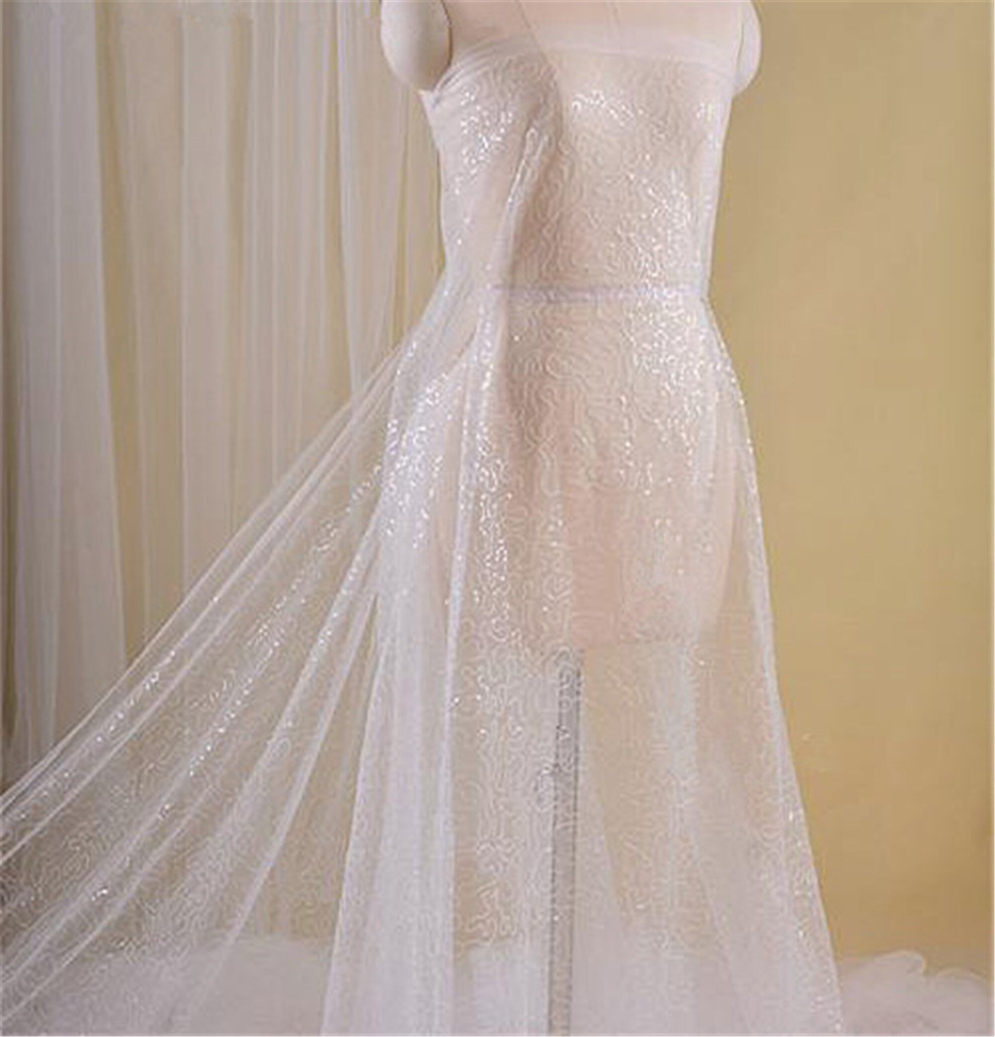 Clear Sequined Lace Fabric Translucent Sequined Bridal Dress | Etsy