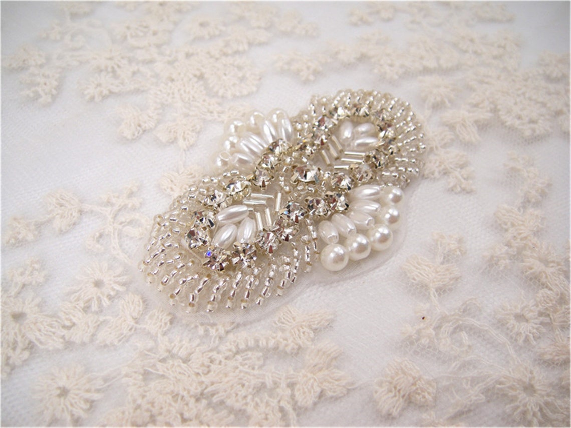 Pearl Jewelry applique Hot Fixed Crystal Motif With Beads | Etsy