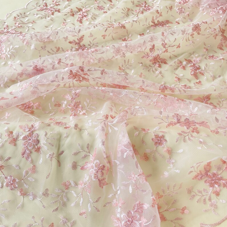 Pink Exquisite Floral Lace Net Both Scalloped Edge Embroidery Lace ...