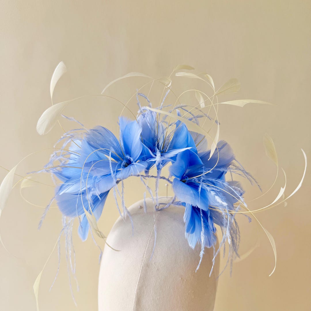 Blue Feather Flower Mount, Bloom Fascinator Spray for Millinery, DIY ...