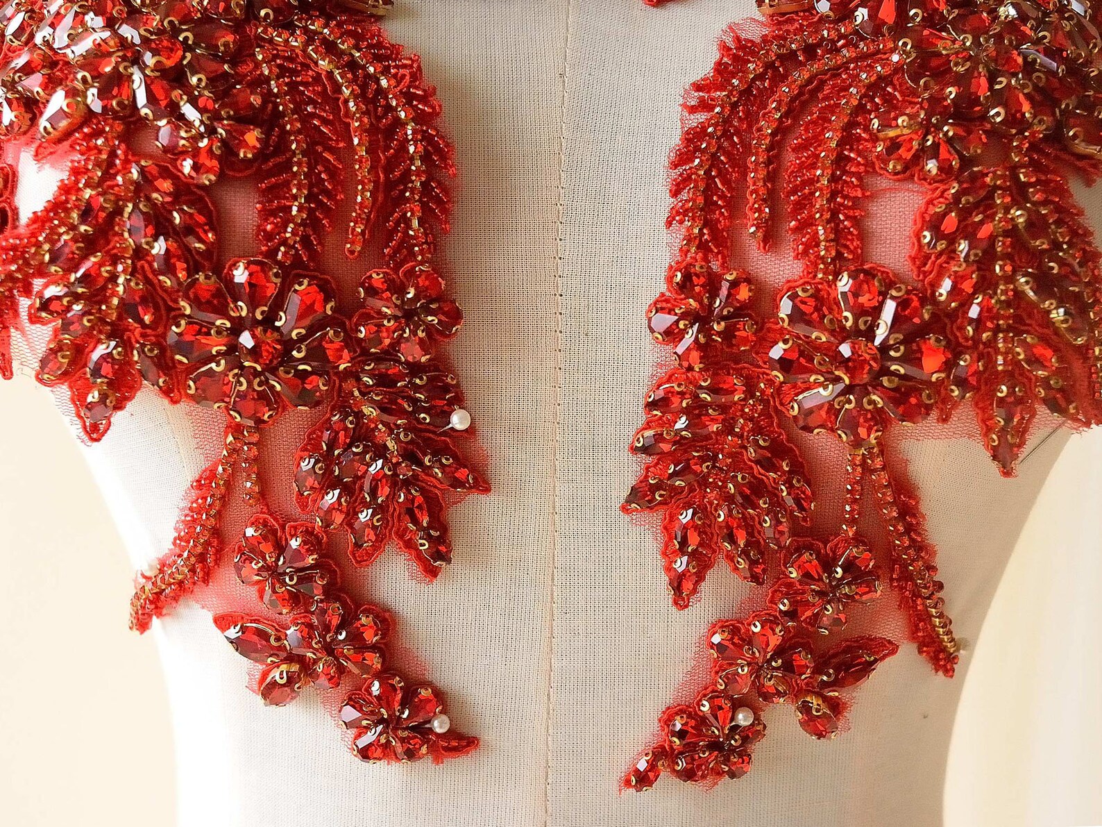 Red Heavily Crystal Flower Patches Rhinestone Applique Embroidery ...