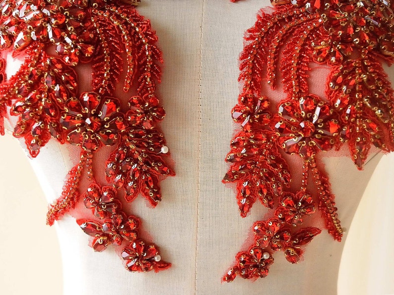 Red Heavily Crystal Flower Patches Rhinestone Applique - Etsy