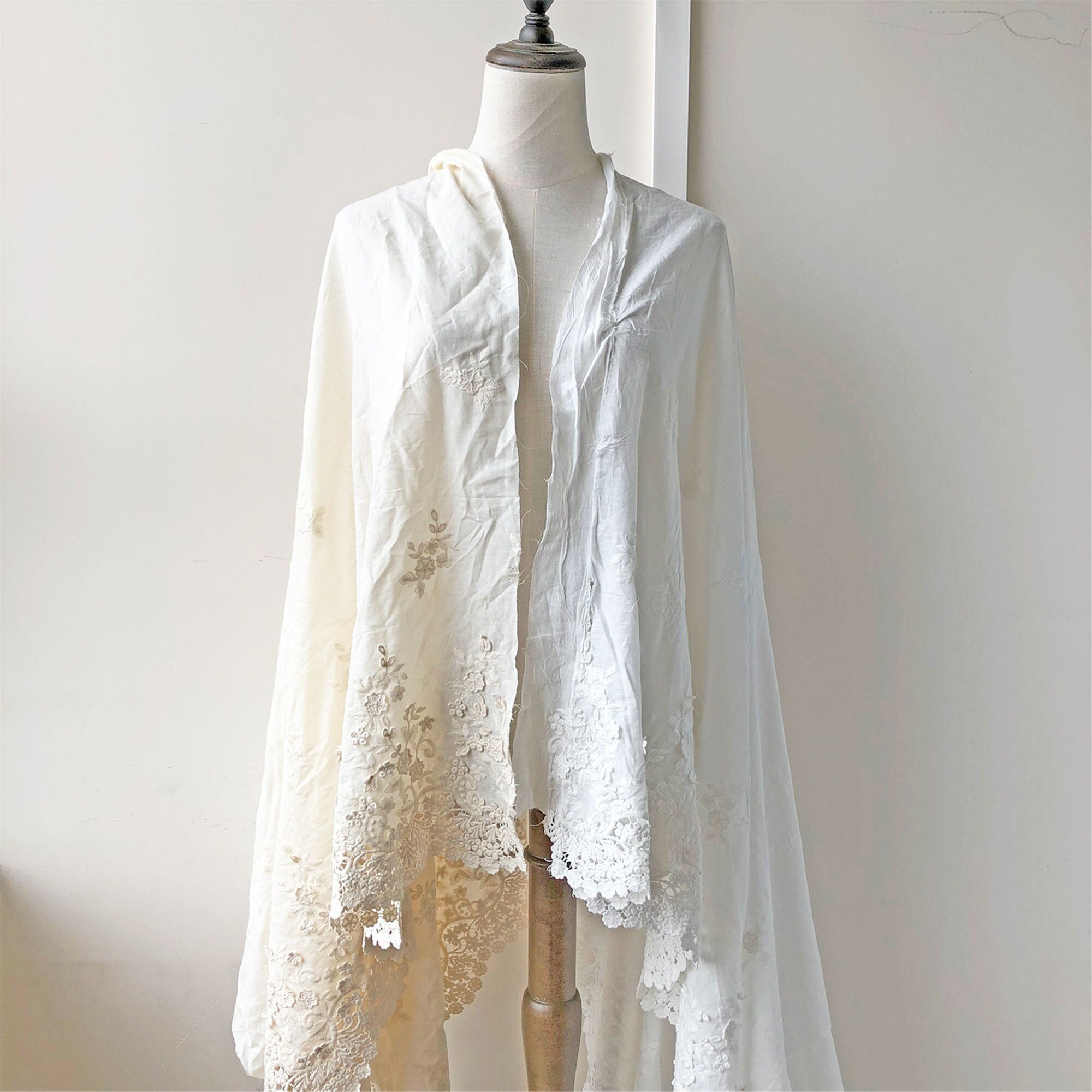 Soft Cotton Fabric With Embroidery Flower Details Scalloped Edge 3D ...
