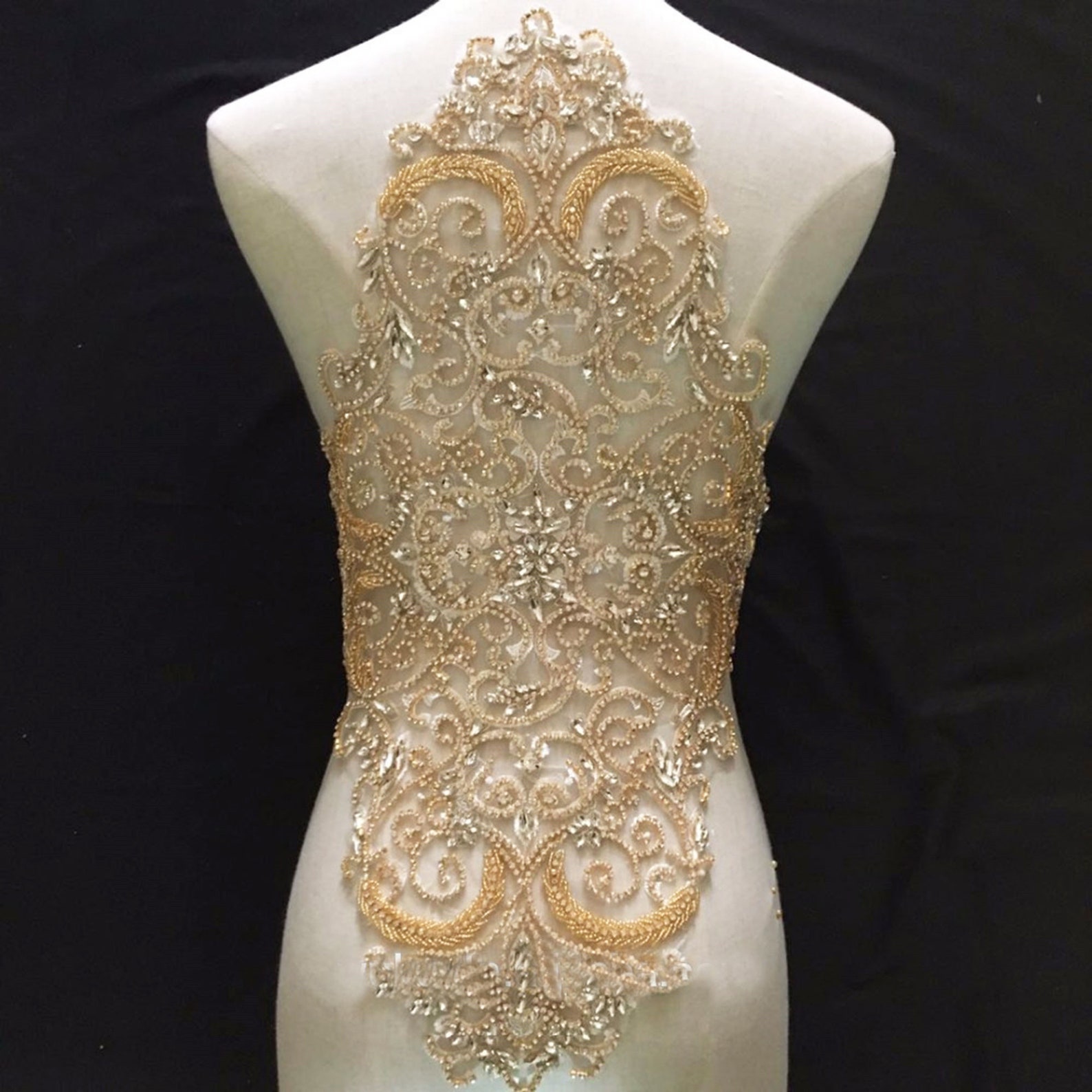 Full Body Gold Rhinestone Bodice Applique Vintage Beading Fringe Craft ...