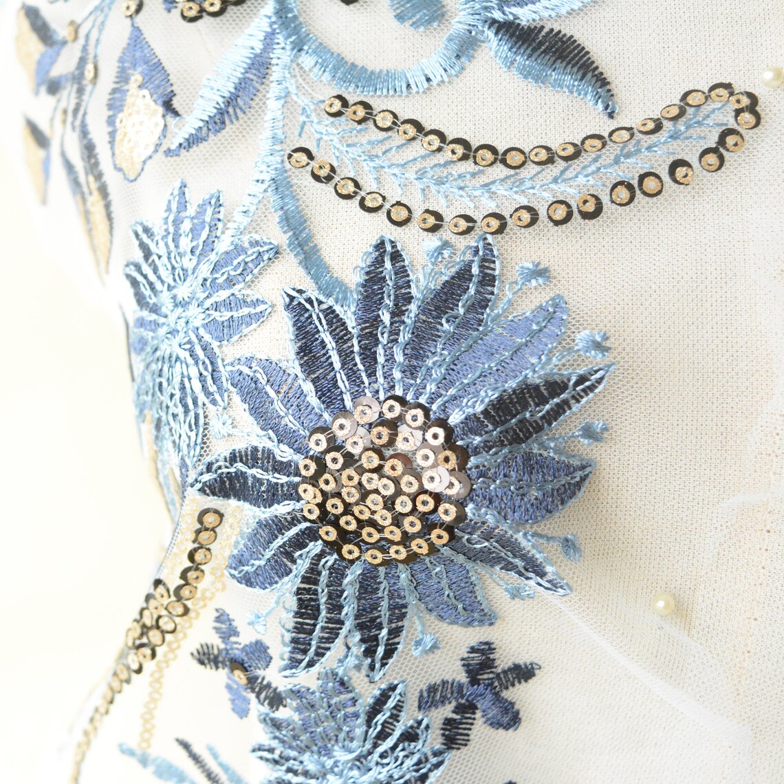 Navy Lace Applique Trim with Embroidery Sequins Details Craft | Etsy