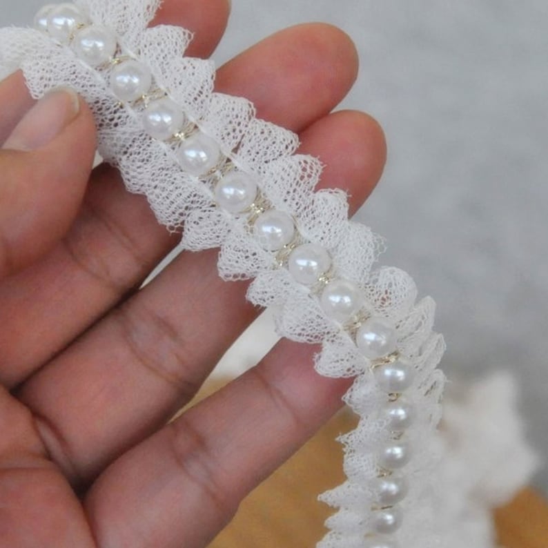 Elegant Ribbon Beaded Handmade Beading Trim Lace Pleated Lace - Etsy
