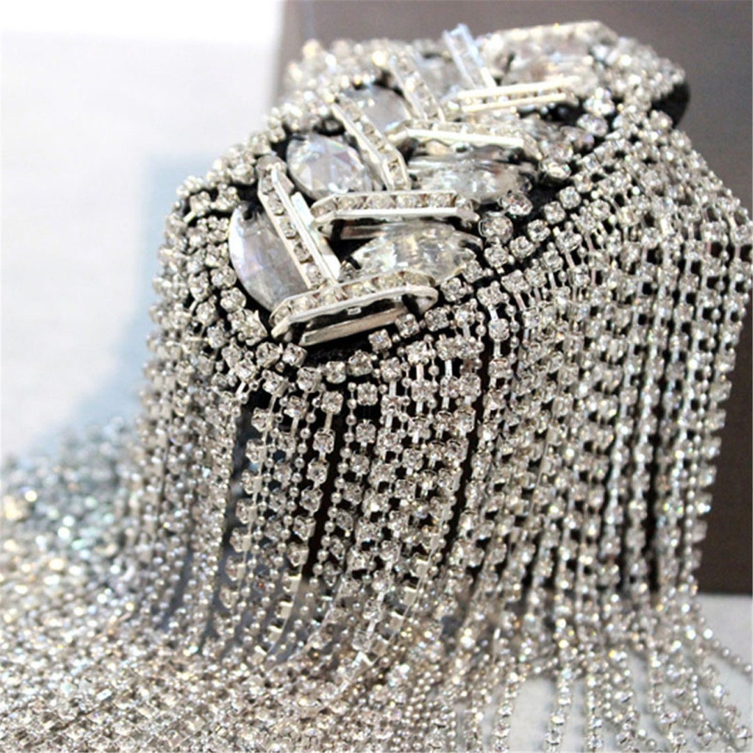 Silver Shoulder Patch Epaulettes Rhinestone Beaded Epaulet Fringe ...