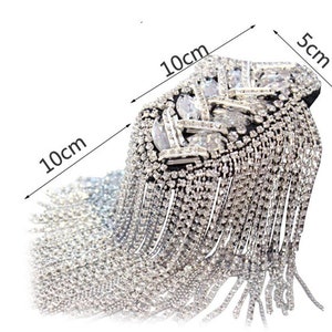 Silver Shoulder Patch Epaulettes Rhinestone Beaded Epaulet Fringe ...