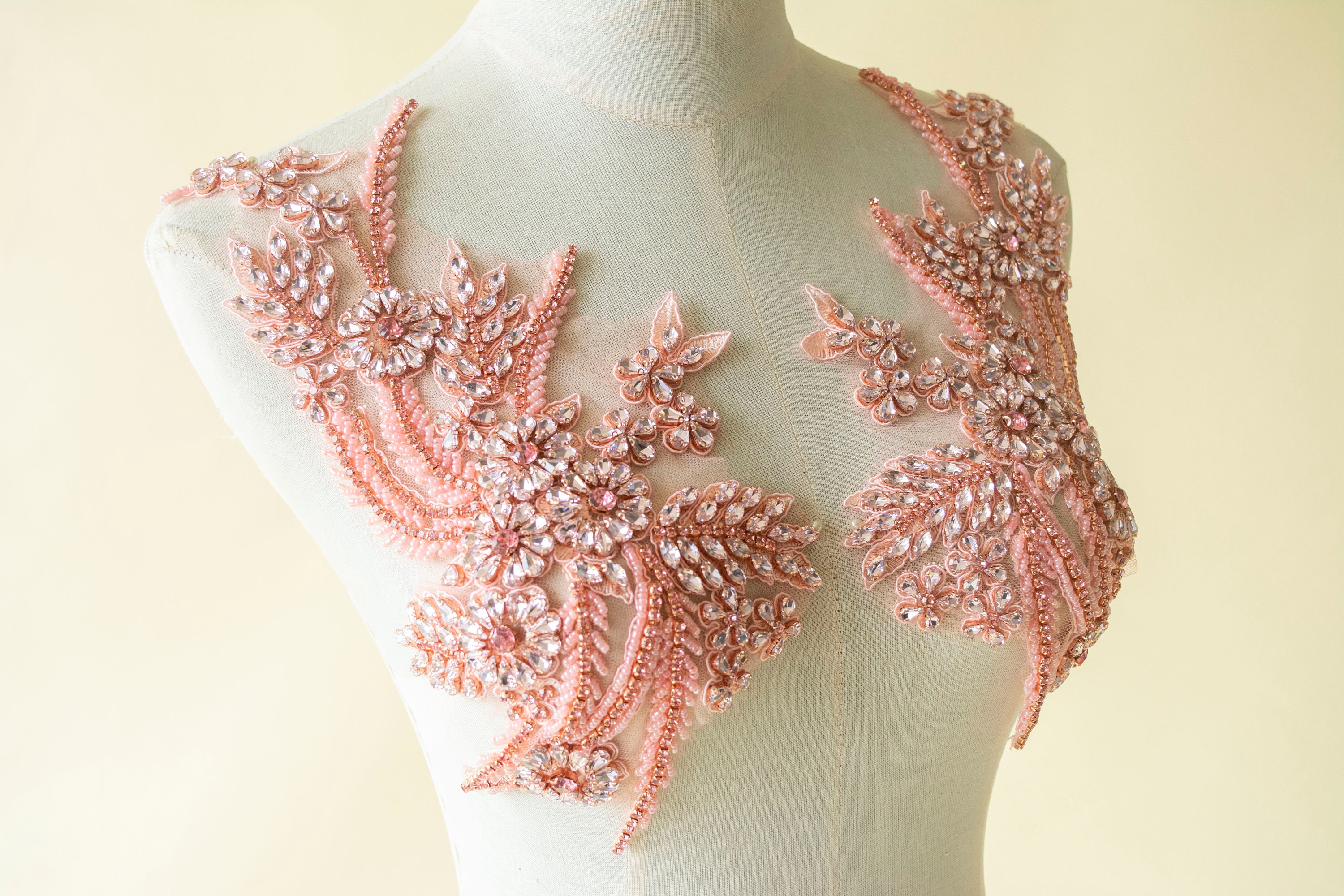 Pink Heavily Crystal Flower Patches Rhinestone Applique - Etsy