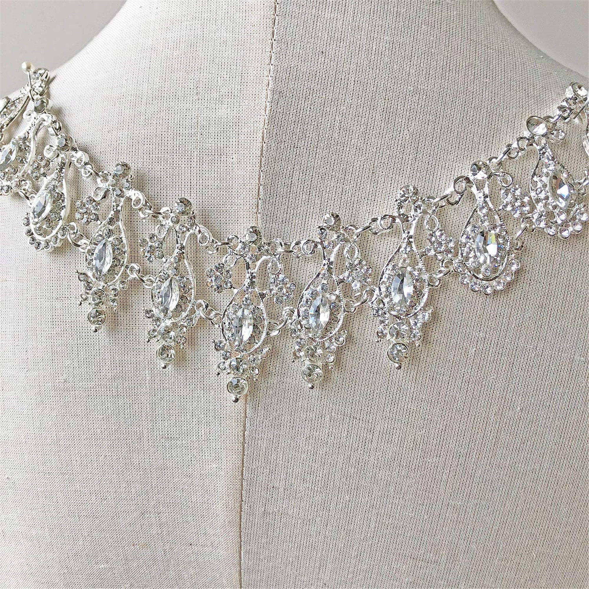 Wedding Rhinestone Motif Crystal Necklace Jewel Crystal Diamante ...
