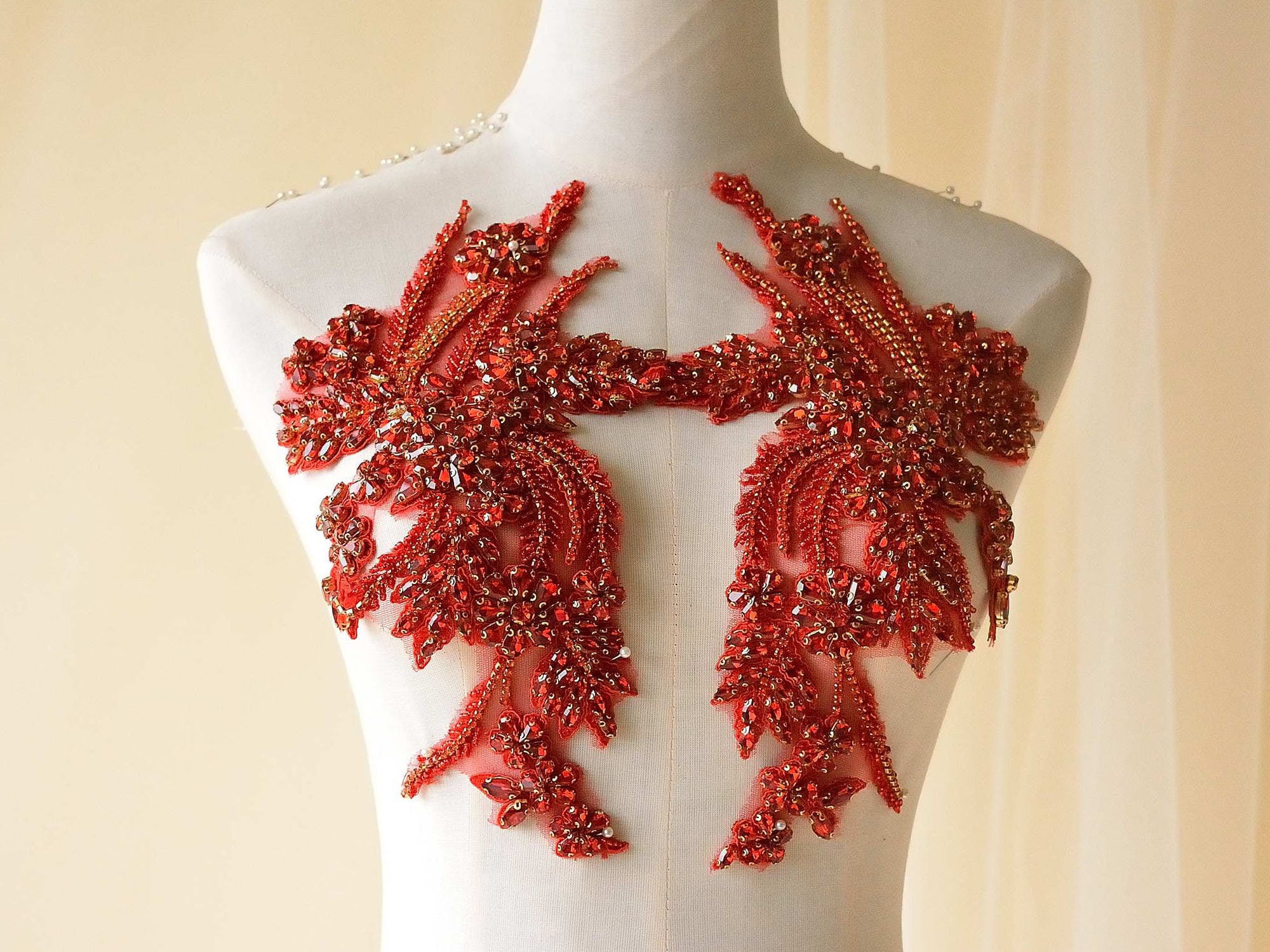 Red Heavily Crystal Flower Patches Rhinestone Applique - Etsy
