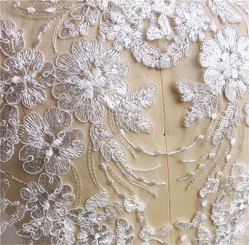 Off-White Shimmer Sequin Bridal Lace Applique lace Motif | Etsy
