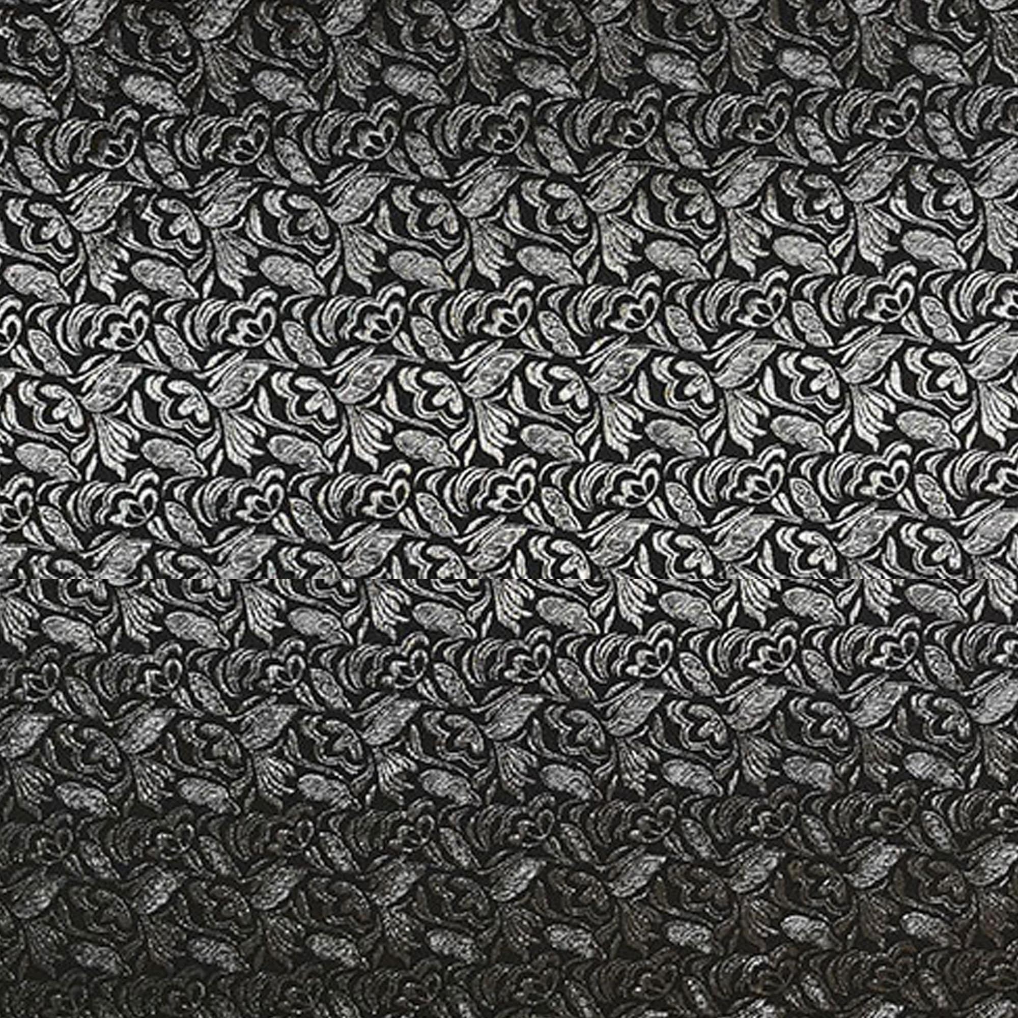 Luxury Black Brocade Dress Fabric Silver Flora Jacquard Fabrics Shimmer ...