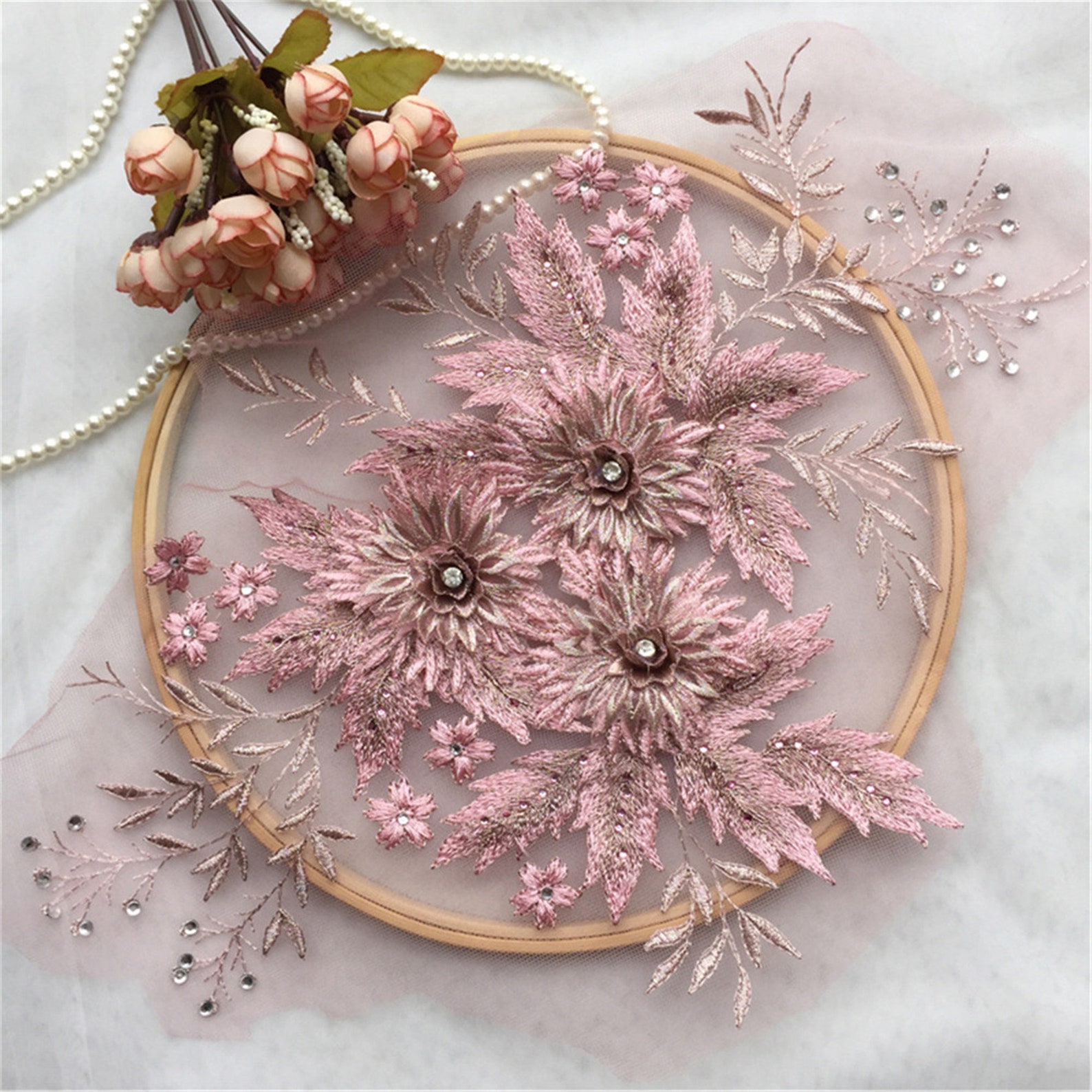 Embossed Flower Applique With Crystal Rhinestone Detailing | Etsy