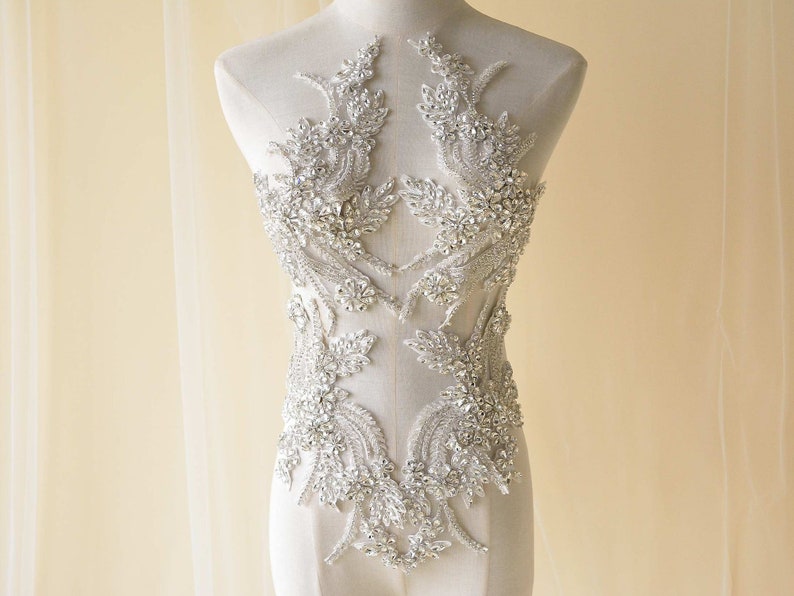 Silver Heavily Crystal Flower Patches Rhinestone Applique - Etsy