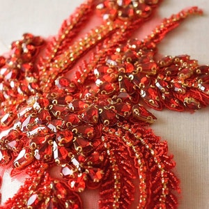 Red Heavily Crystal Flower Patches Rhinestone Applique Embroidery ...