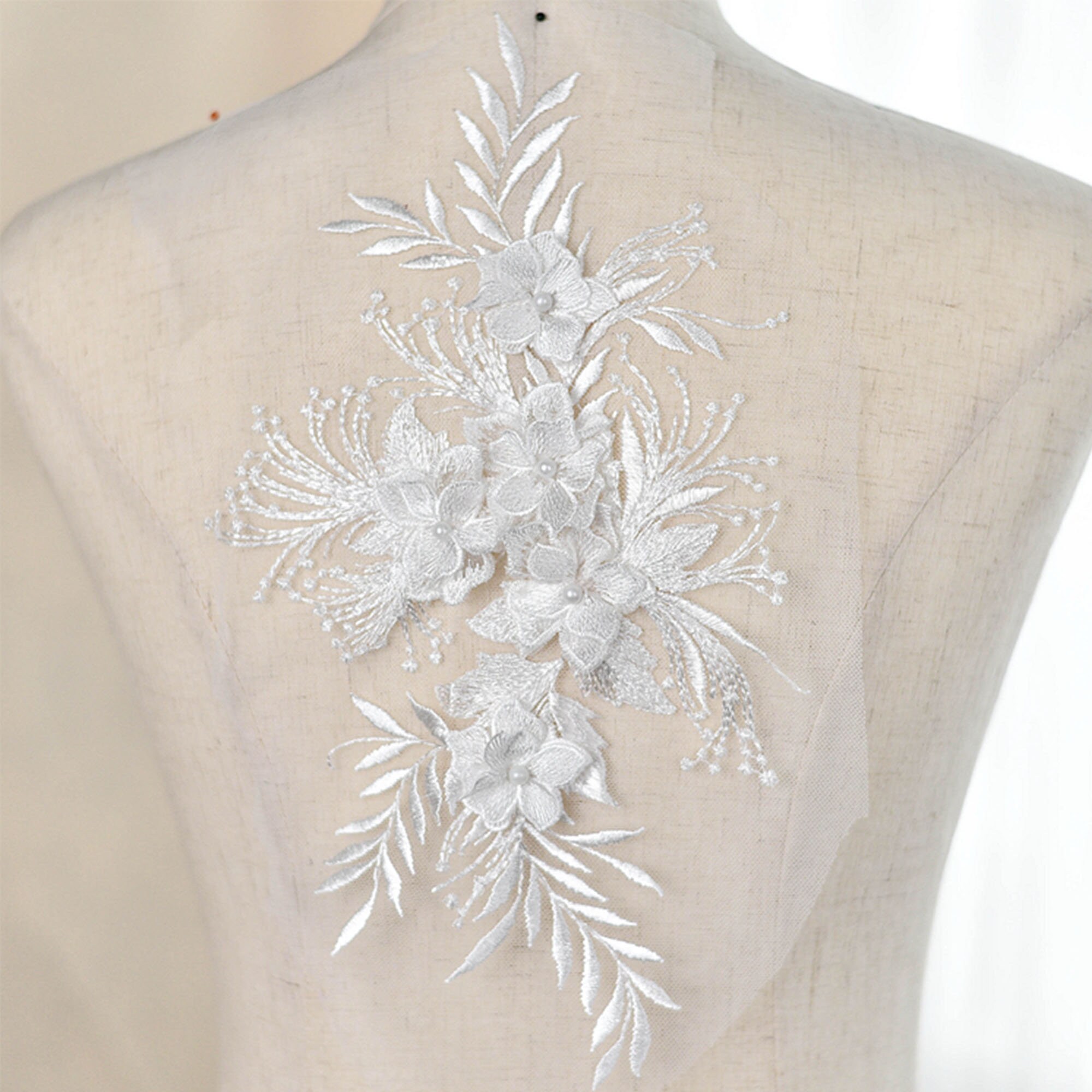 Exquisite Pearl Beading Floral Applique Beaded Embroidery - Etsy