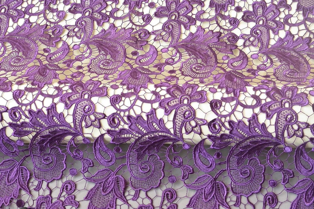 Purple Guipure Lace Fabric Embroidered Flower Fabric Wedding Lace ...