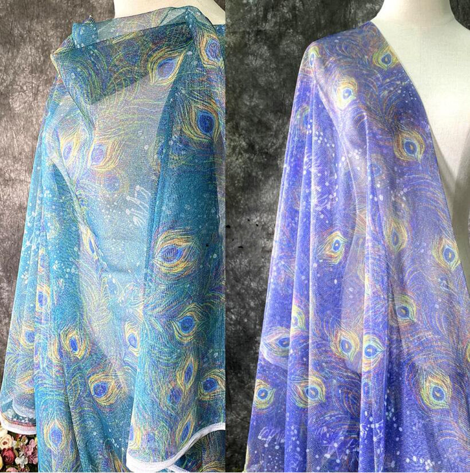 Glitter Peacock Fether Tulle Lace Fabric Soft Mesh Constellation Lace ...