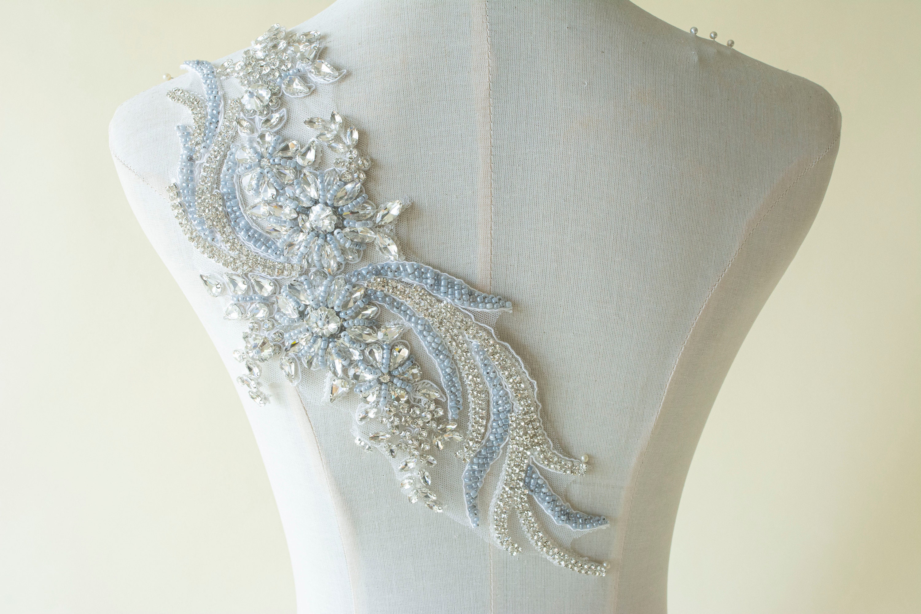 Pale Blue Beaded Crystal Patch Rhinestone Applique Crystal | Etsy