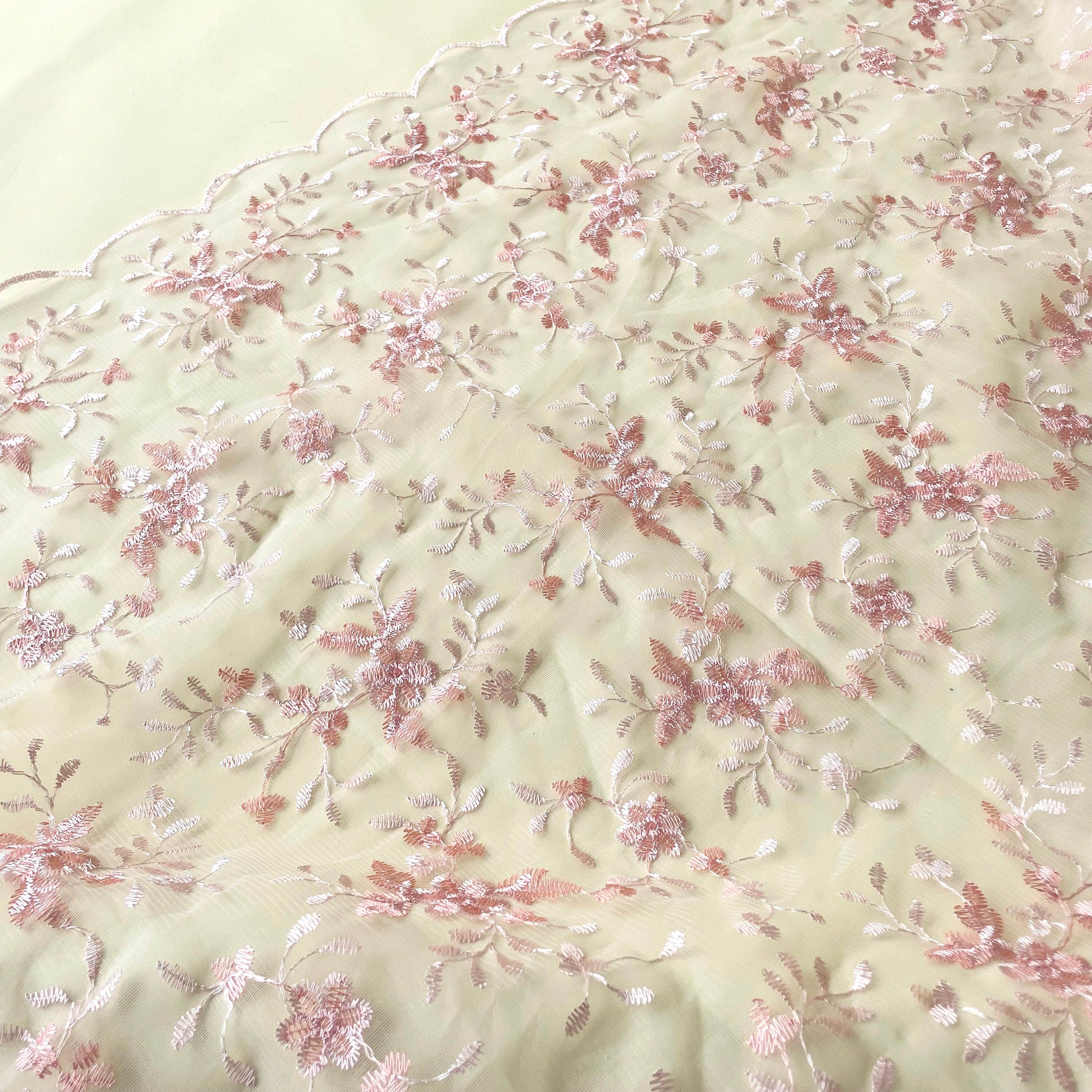 Pink Exquisite Floral Lace Net Both Scalloped Edge Embroidery - Etsy