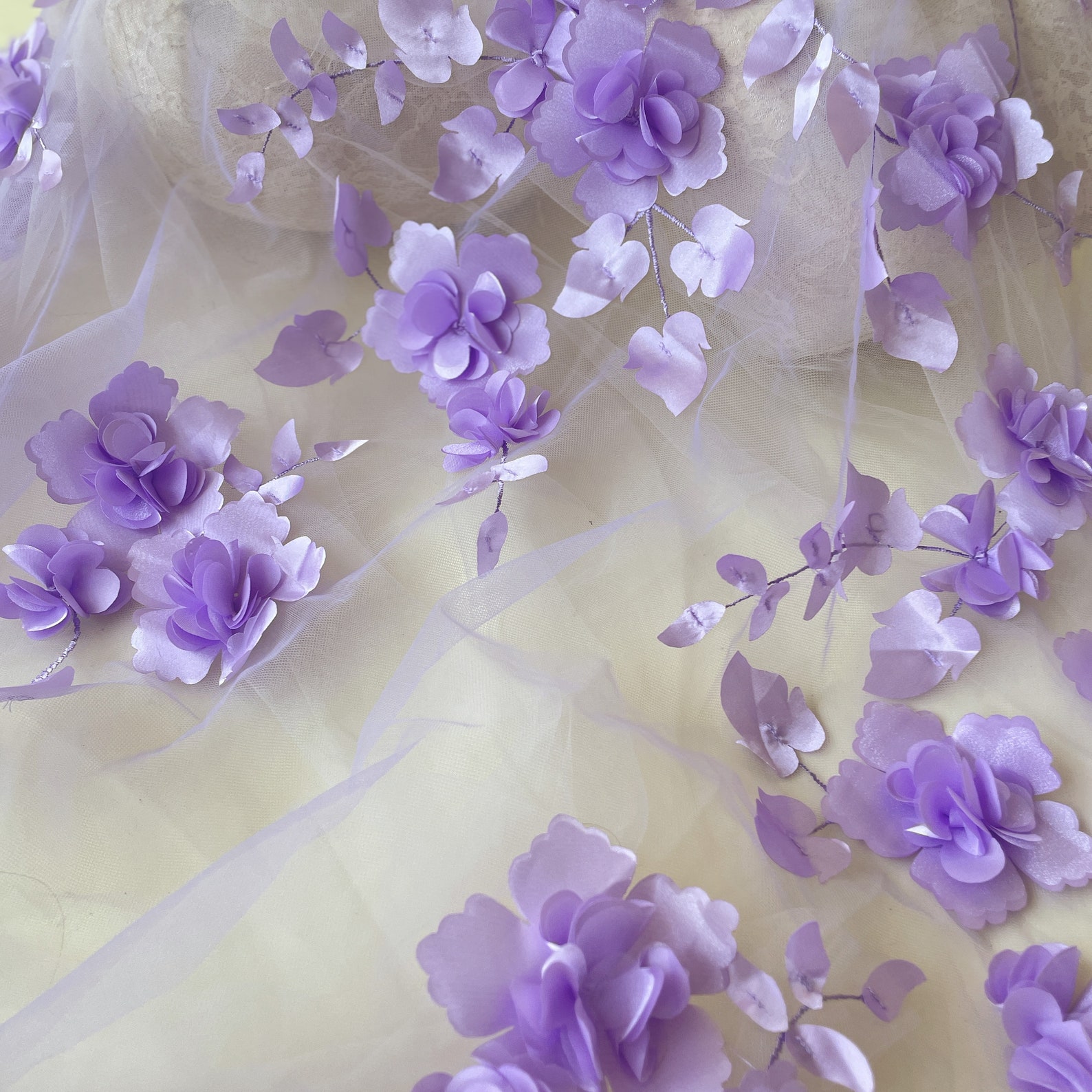 Purple Blossom 3D Flower Exquisite Embroidery Lace Fabric Tulle Lace ...