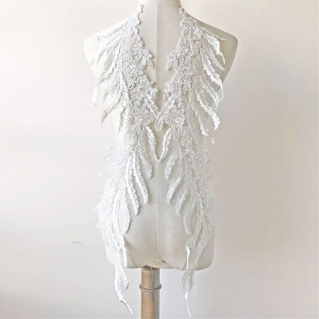 Stunning Lace Applique Angel Wing Motif Off-white Embroidery Corded ...