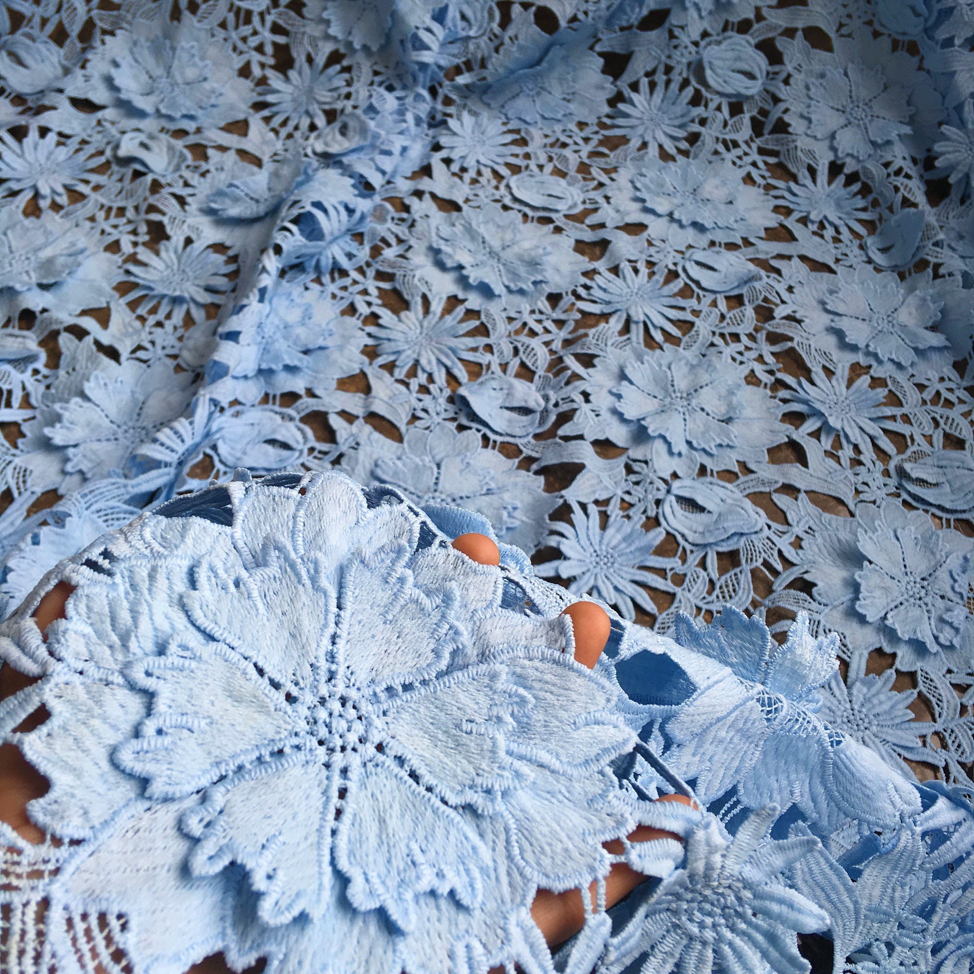 Pale Blue 3D Guipure Soft Lace Fabric Blossom Flowers Guipure | Etsy