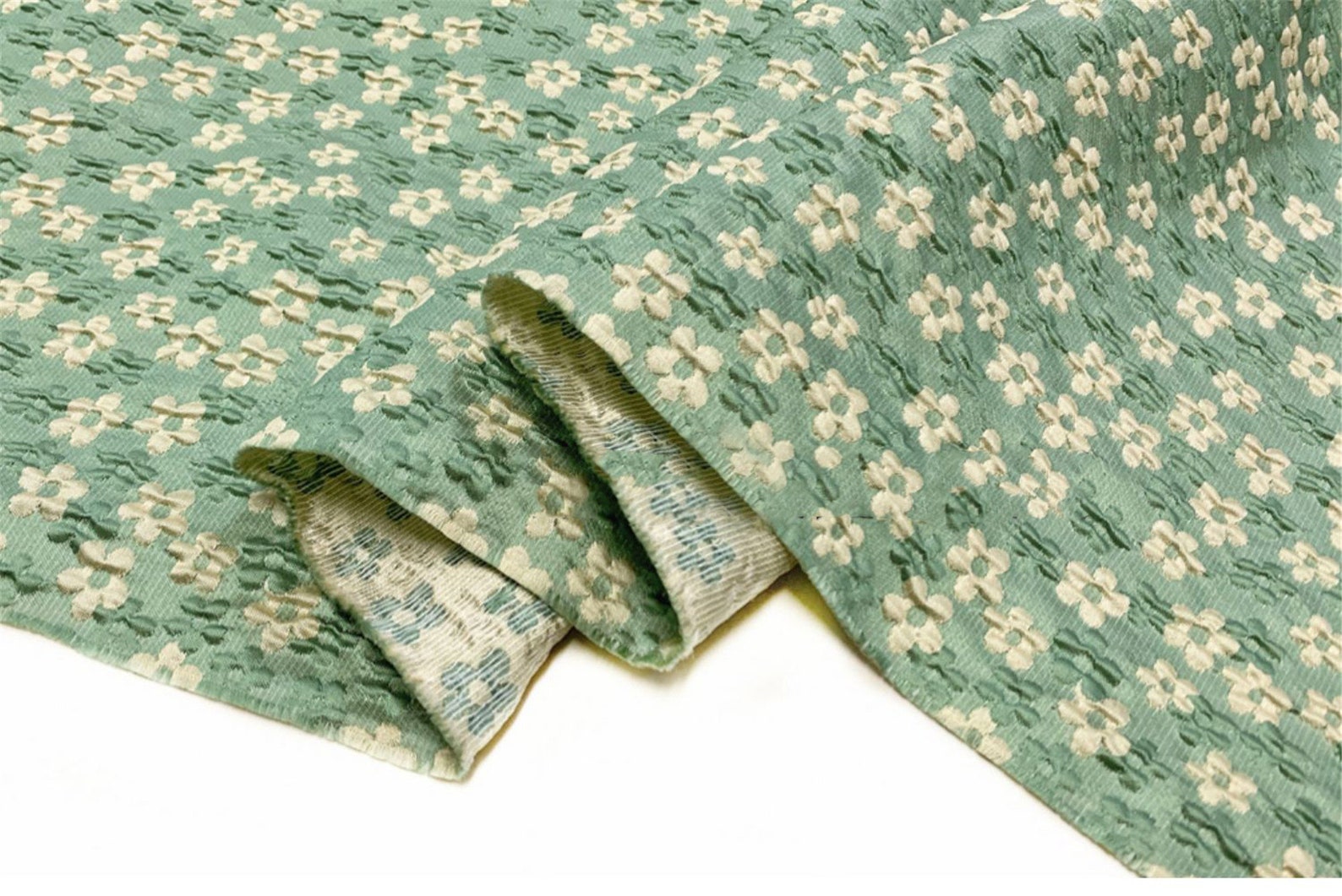 Green Daisy Floral Fabric Brocade Fabric Jacquard Emboss - Etsy