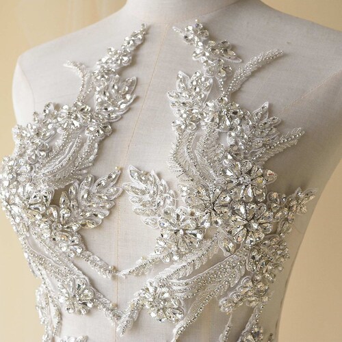 Embroidery Beaded Floral Appliques Rhinestone Pearl Sewing - Etsy