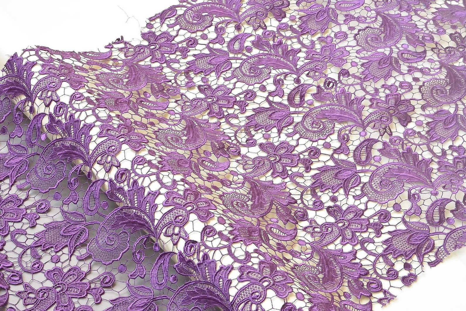 Purple Guipure Lace Fabric Embroidered Flower Fabric Wedding | Etsy