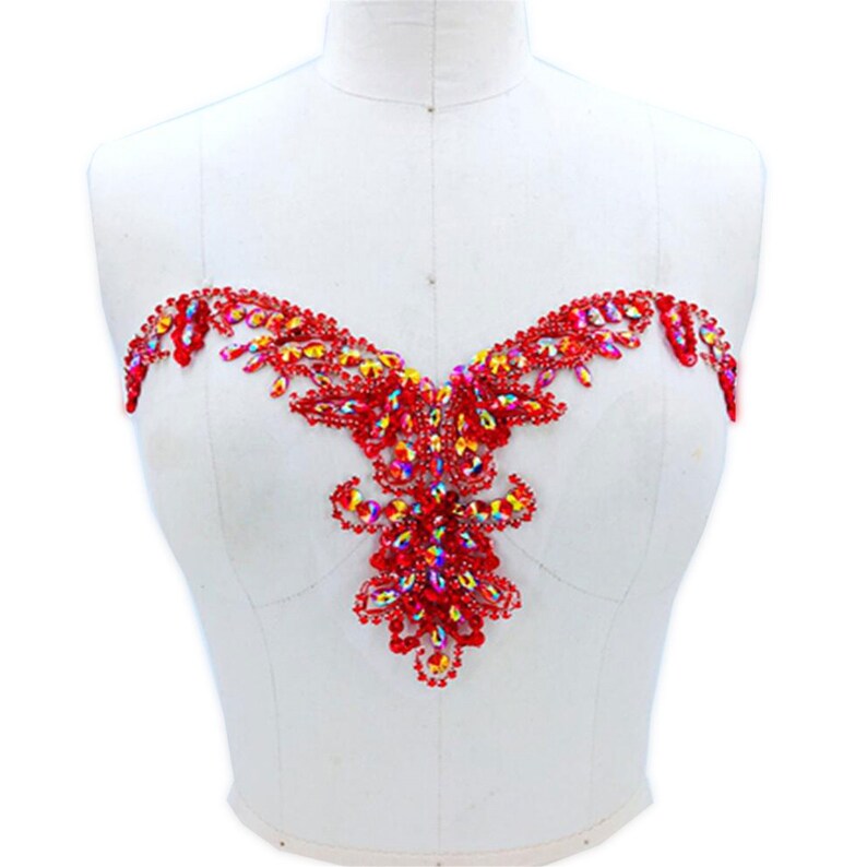 Sparkling Rhinestone Neckline Trims Beaded Sequin Bodice Appliques ...