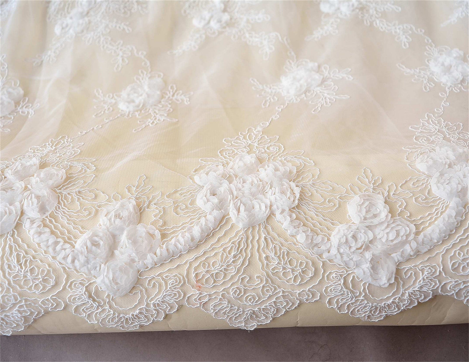 Elegant off White Blossom Chiffon Flower Lace Scalloped Edge | Etsy