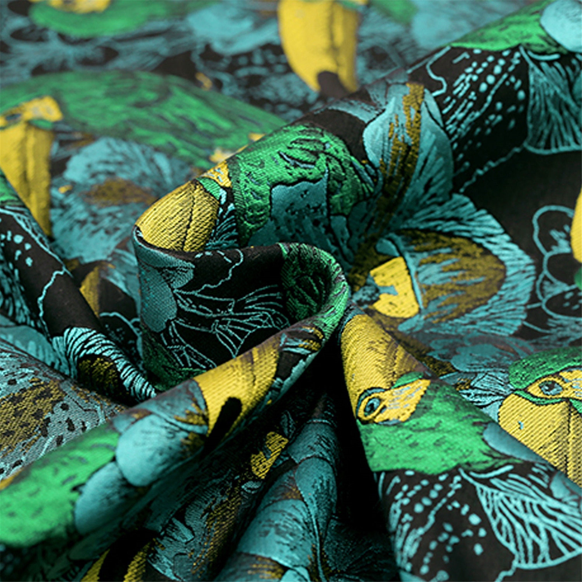 High-end Exquisite Fabric Toucans Green Jacquard Brocade - Etsy