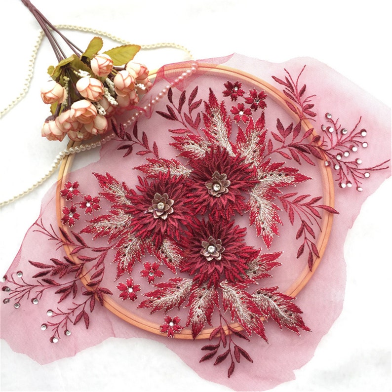 Embossed Flower Applique With Crystal Rhinestone Detailing | Etsy