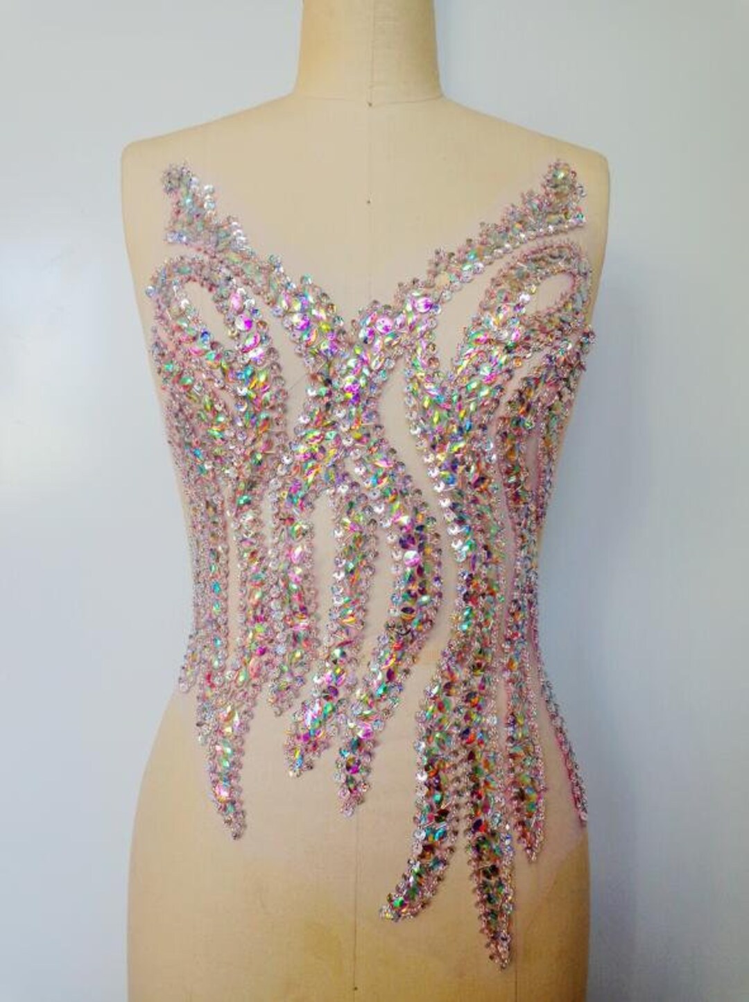 Colorful Rhinestone Applique Bling Beaded Embroidery Flower Bodice ...