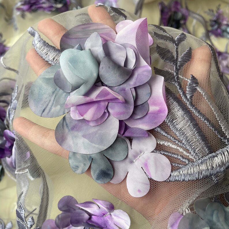 Purple 59 Inche Width Vintage 3D Flower Embroidery Blossom Lace Fabric ...