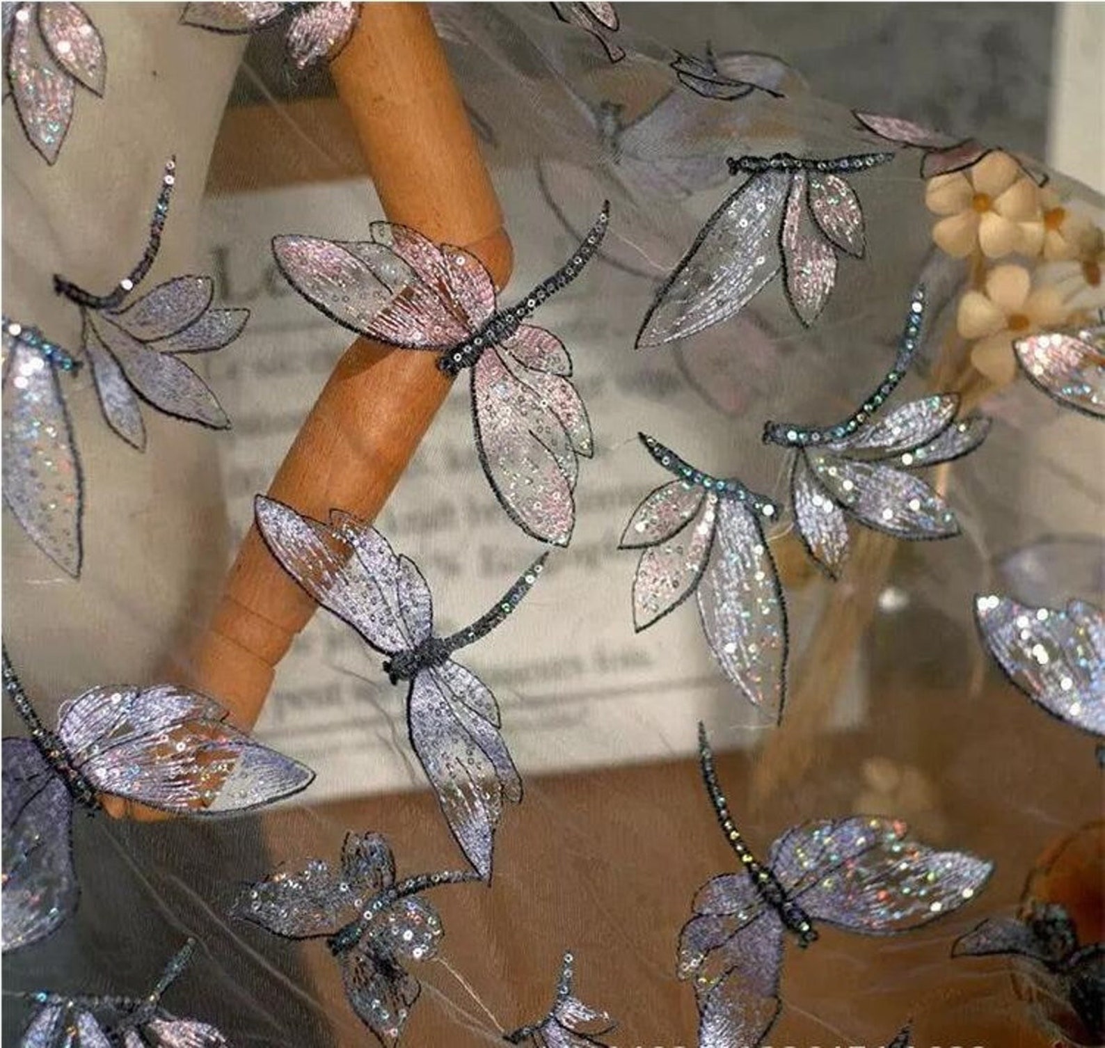 Dragonfly Embroidery With Sequin Lace Mesh Lace Fabric - Etsy