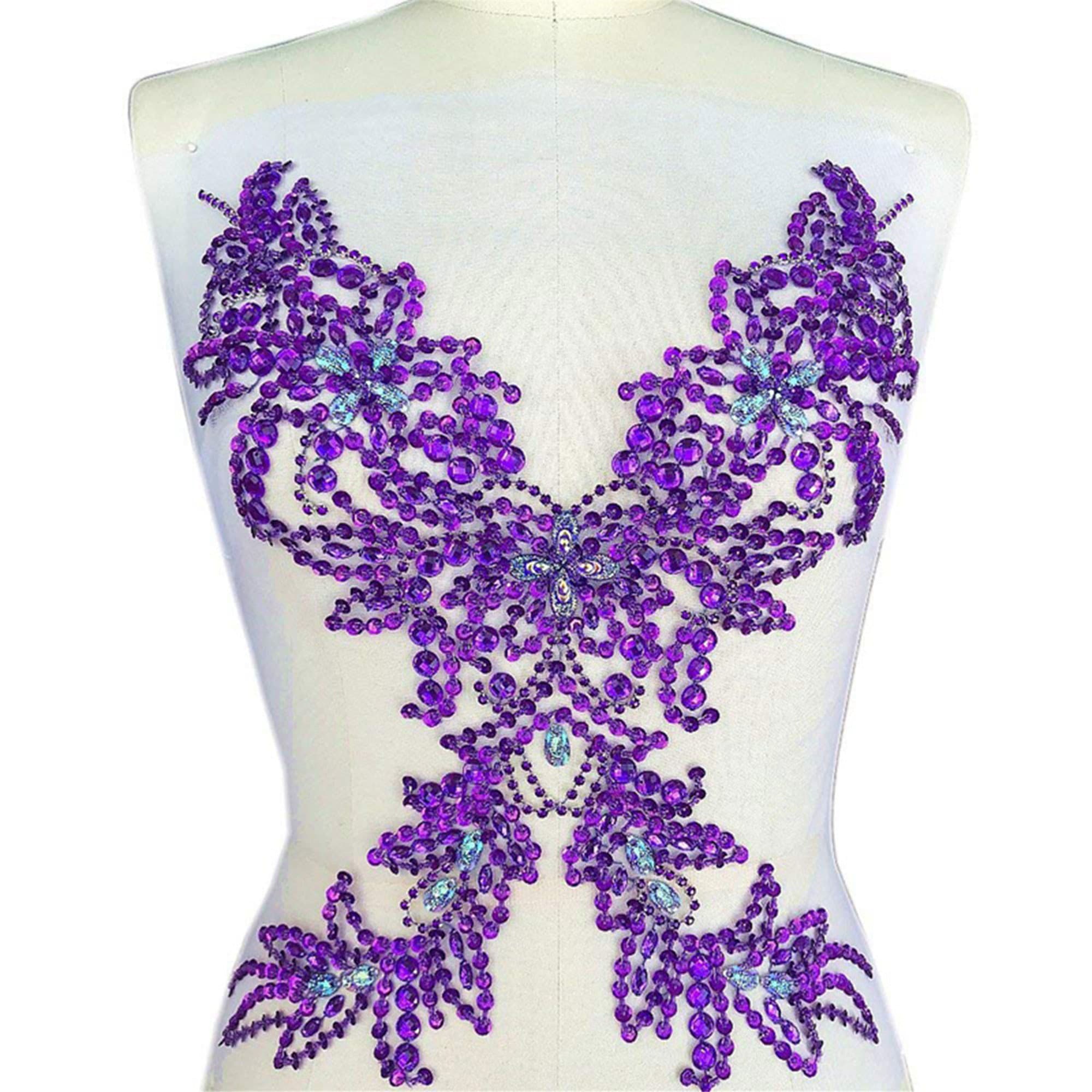 Beaded Sequin Wedding Applique Sew on Neckline Rhinestone Floral Patch ...