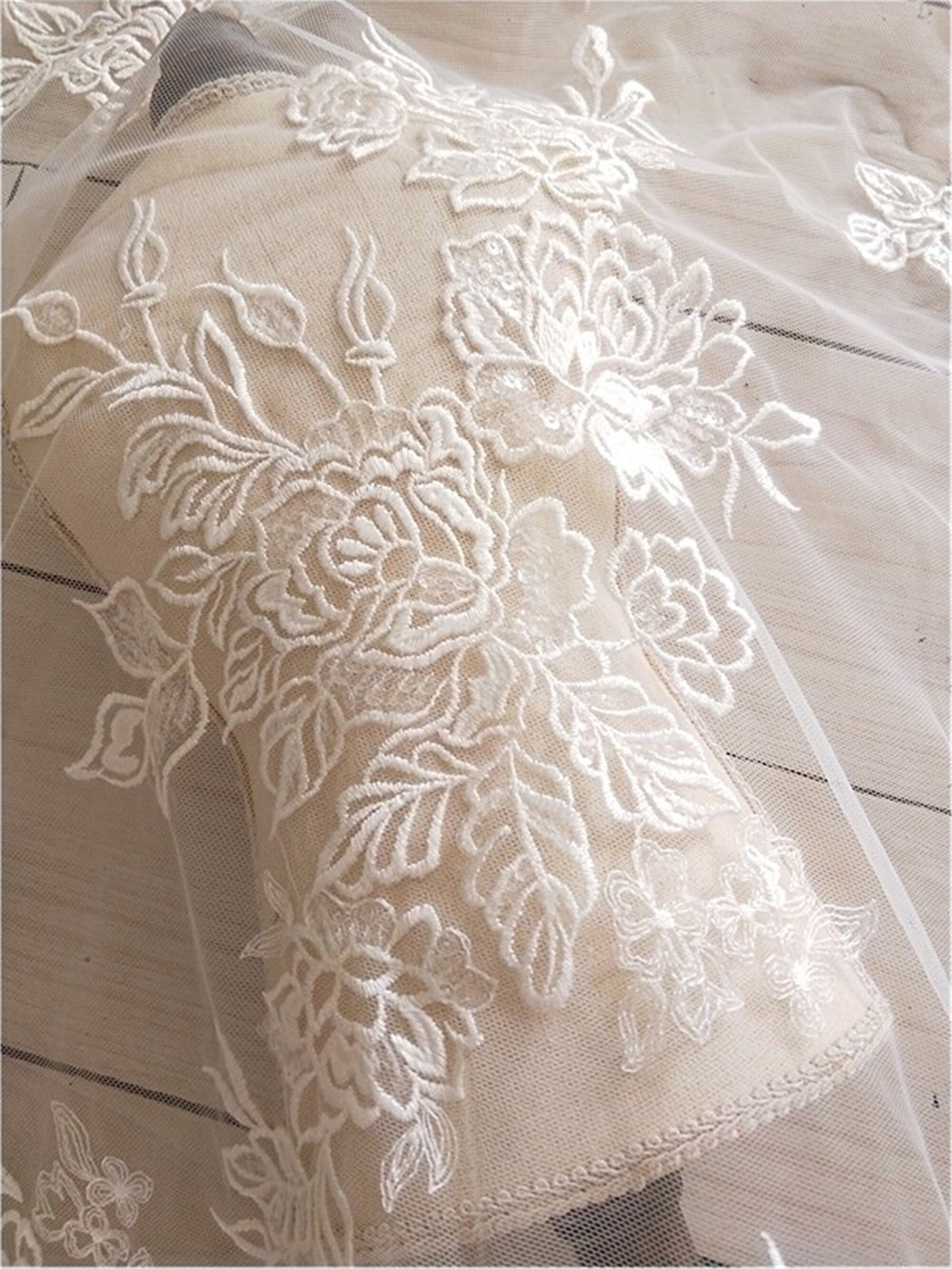 Elegant off White Lace Flowar Embroideried Lace Fabric Floral | Etsy
