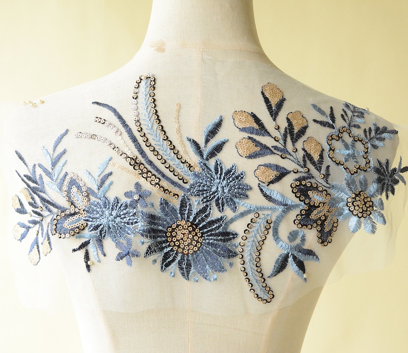 Navy Lace Applique Trim With Embroidery Sequins Details Craft | Etsy