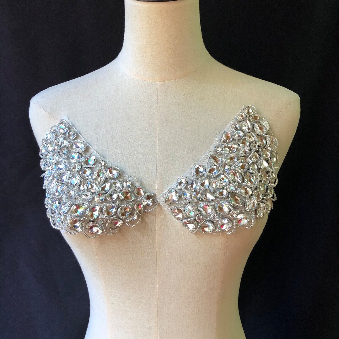 Mirror Pair Rhinestone Applique, AB Rhinestone Beaded Patch, Crystal ...