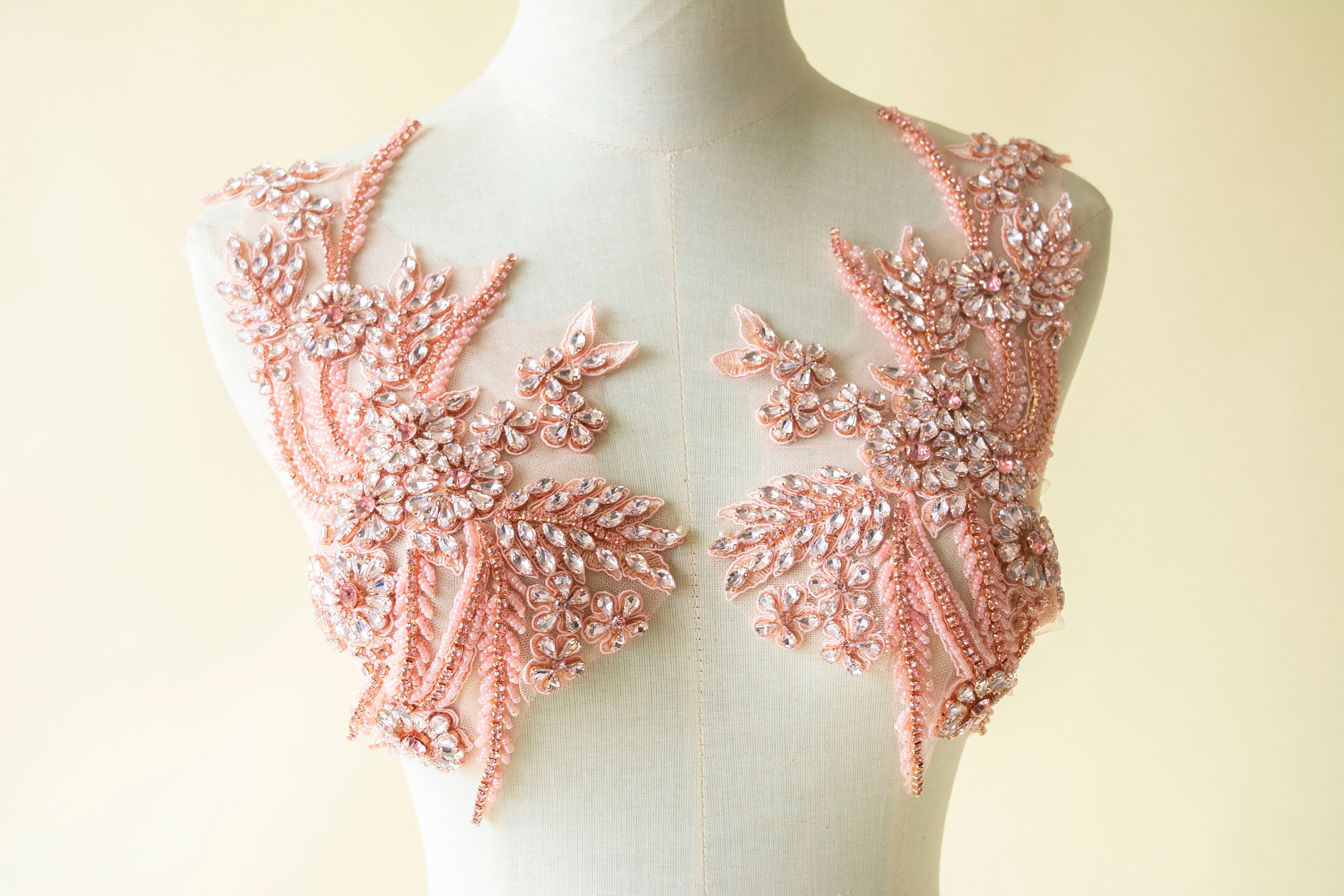 Pink Heavily Crystal Flower Patches Rhinestone Applique - Etsy