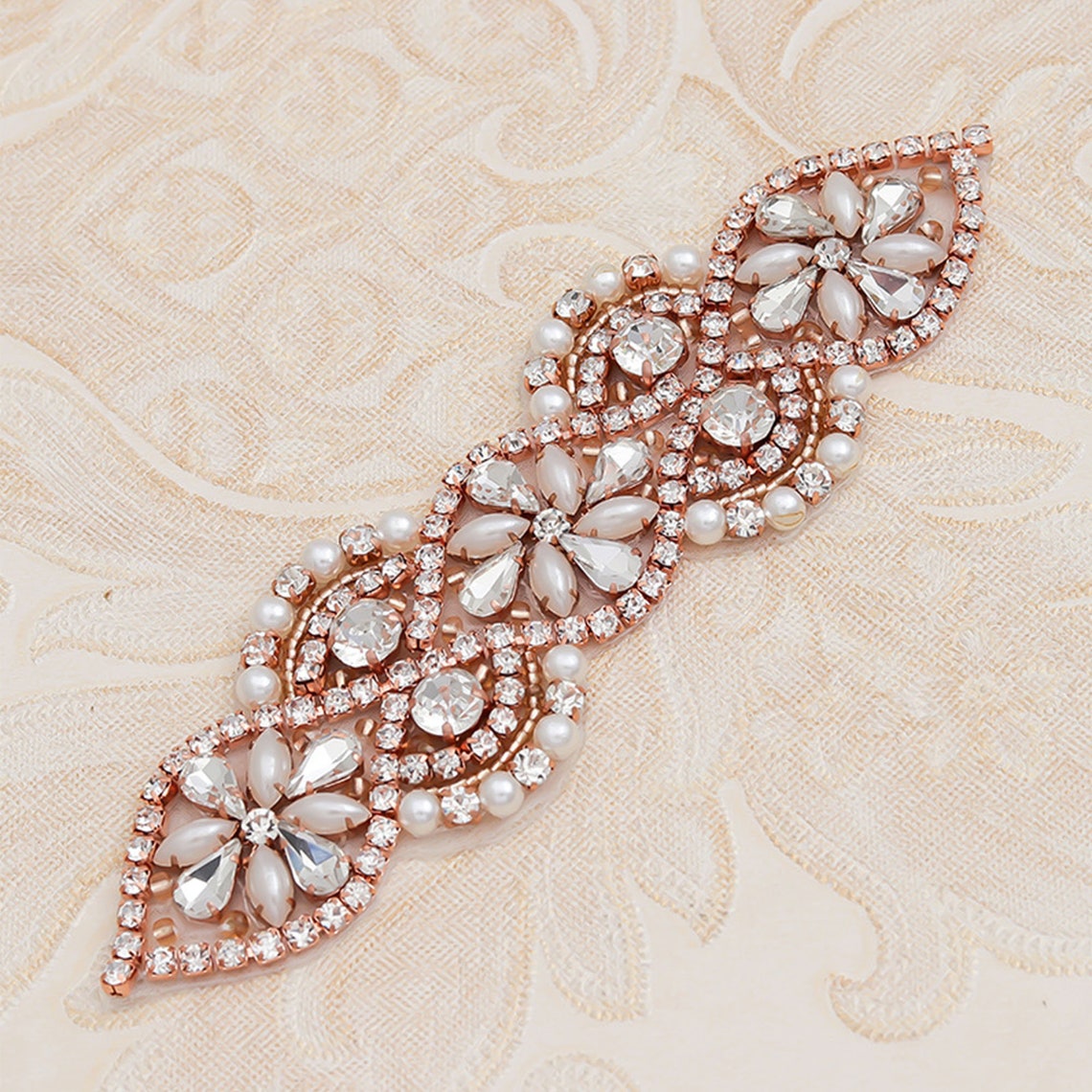 Hot Glued Crystal Rhinestone Applique With Pearls for Wedding - Etsy