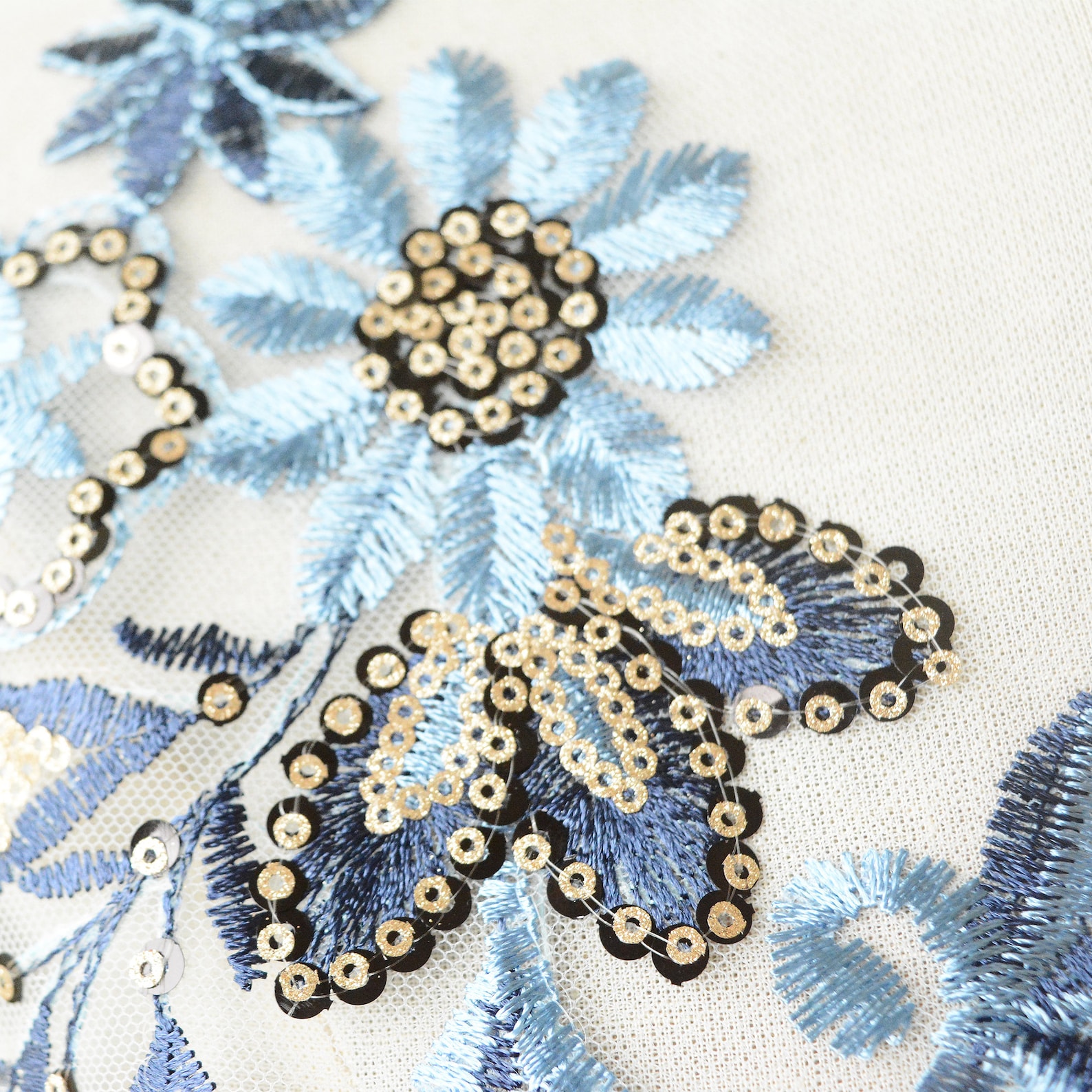 Navy Lace Applique Trim With Embroidery Sequins Details Craft | Etsy